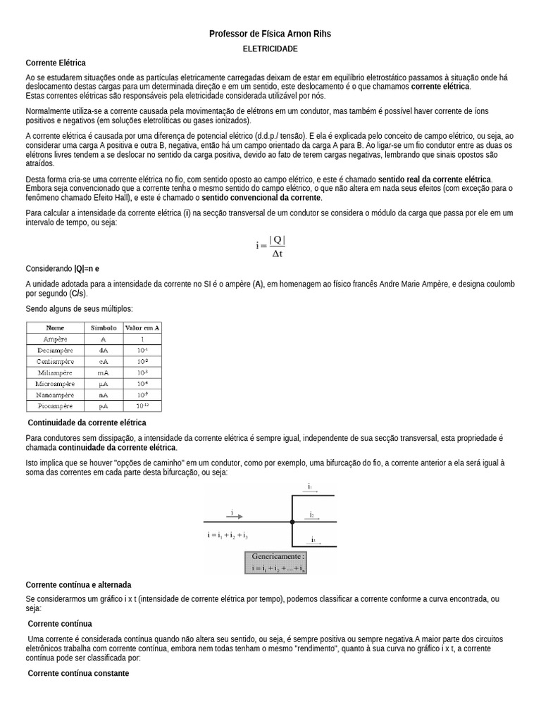 Eletricidade | PDF | Corrente elétrica | Eletricidade