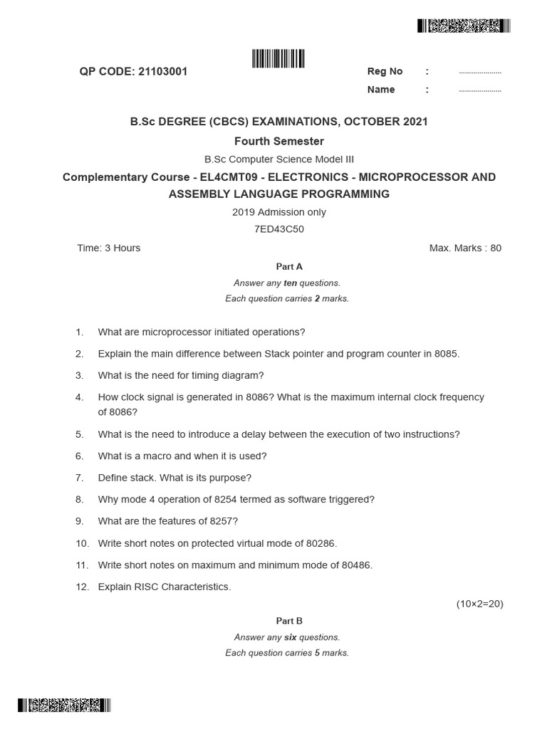 Microprocessor & Assembly Exam 2021 | PDF | Computer Engineering | Digital Electronics