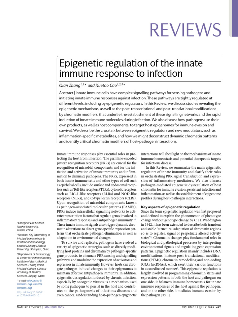 Epigenetic Regulation in Infection | PDF | Regulation Of Gene ...