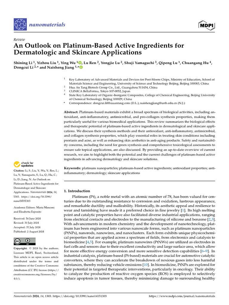 An Outlook On Platinum-Based Active Ingredients For Dermatologic and ... An Outlook On Platinum-Based Active Ingredients For Dermatologic and ...
