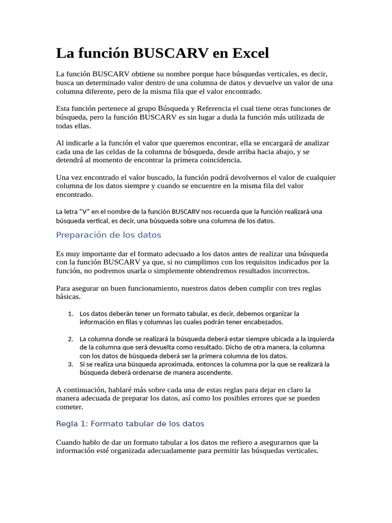 La Función BUSCARV en Excel | PDF | Microsoft Excel | Función (Matemáticas)