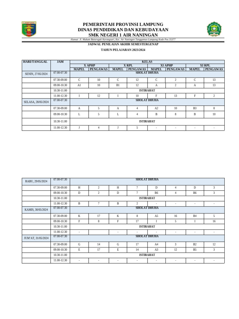 Jadwal PTS Genap 2023-2024 | PDF