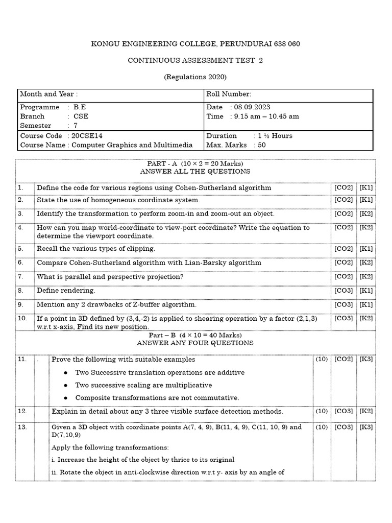 CAT2-set1.doc | PDF | 3 D Computer Graphics | Applied Mathematics