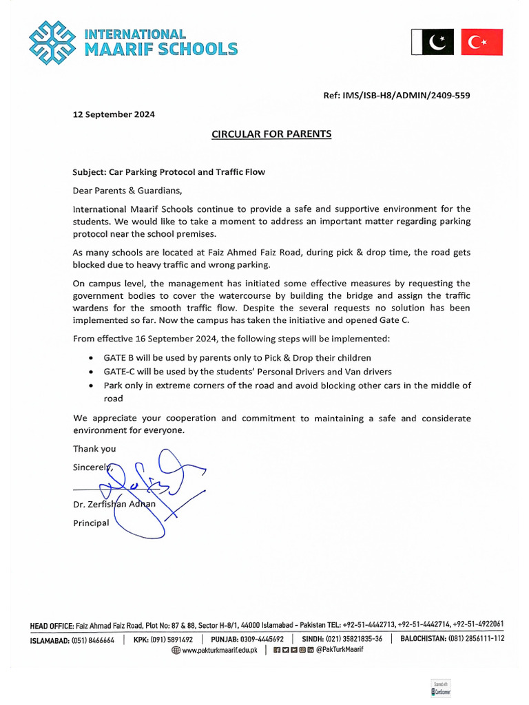 Circular For Parents For Car Parking | PDF