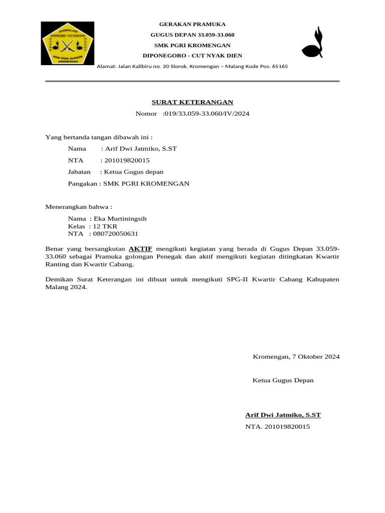 Surat Kepengurusan | PDF