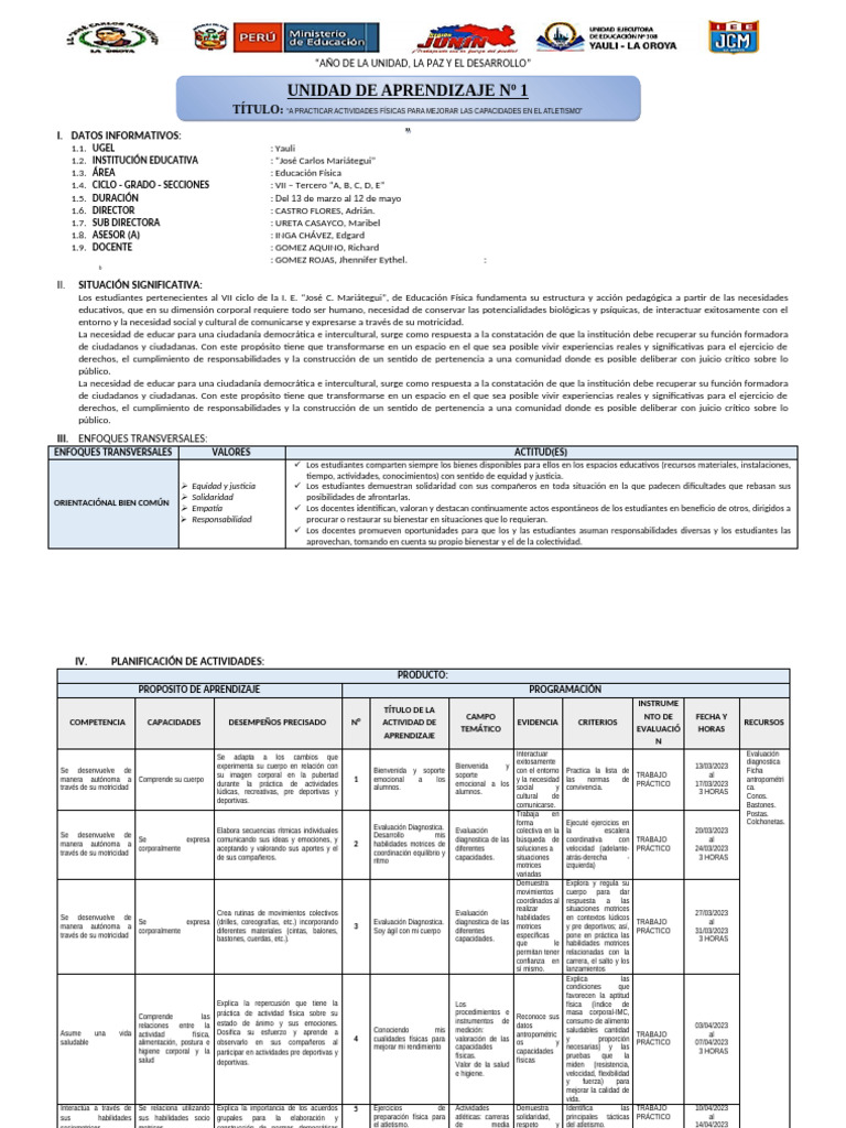 I UNIDAD DE APRENDIZAJE 3 GRADO | PDF | Aprendizaje | Evaluación