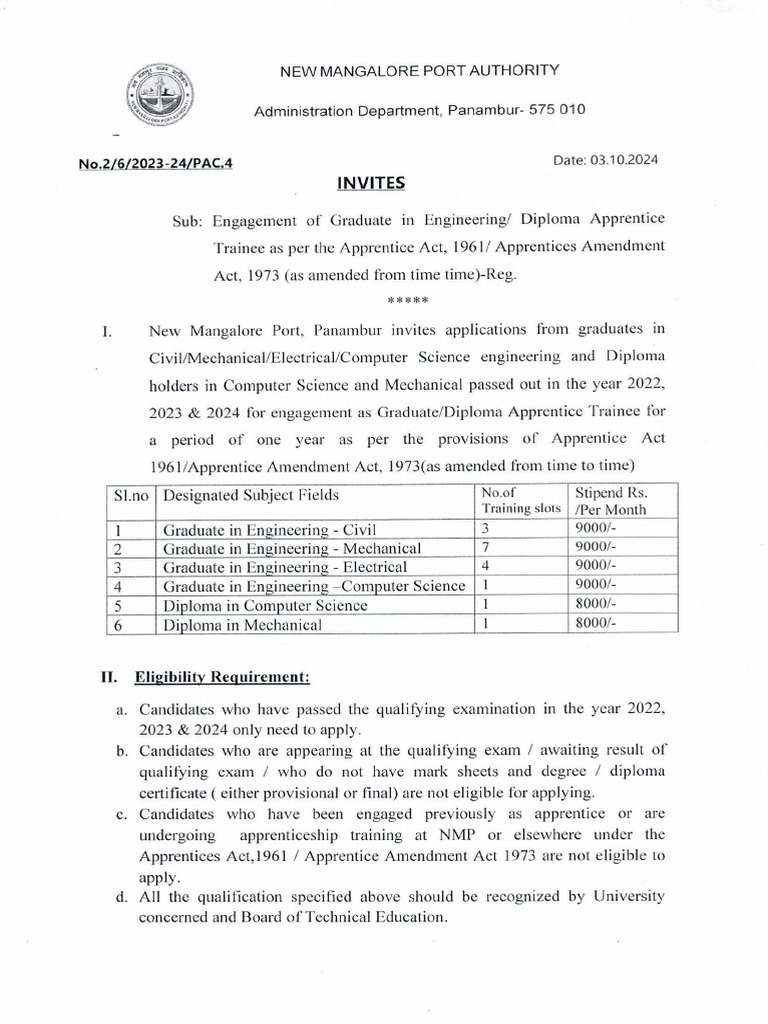 17 Apprentice Trainee Posts Advt Details Application Form NMPT | PDF