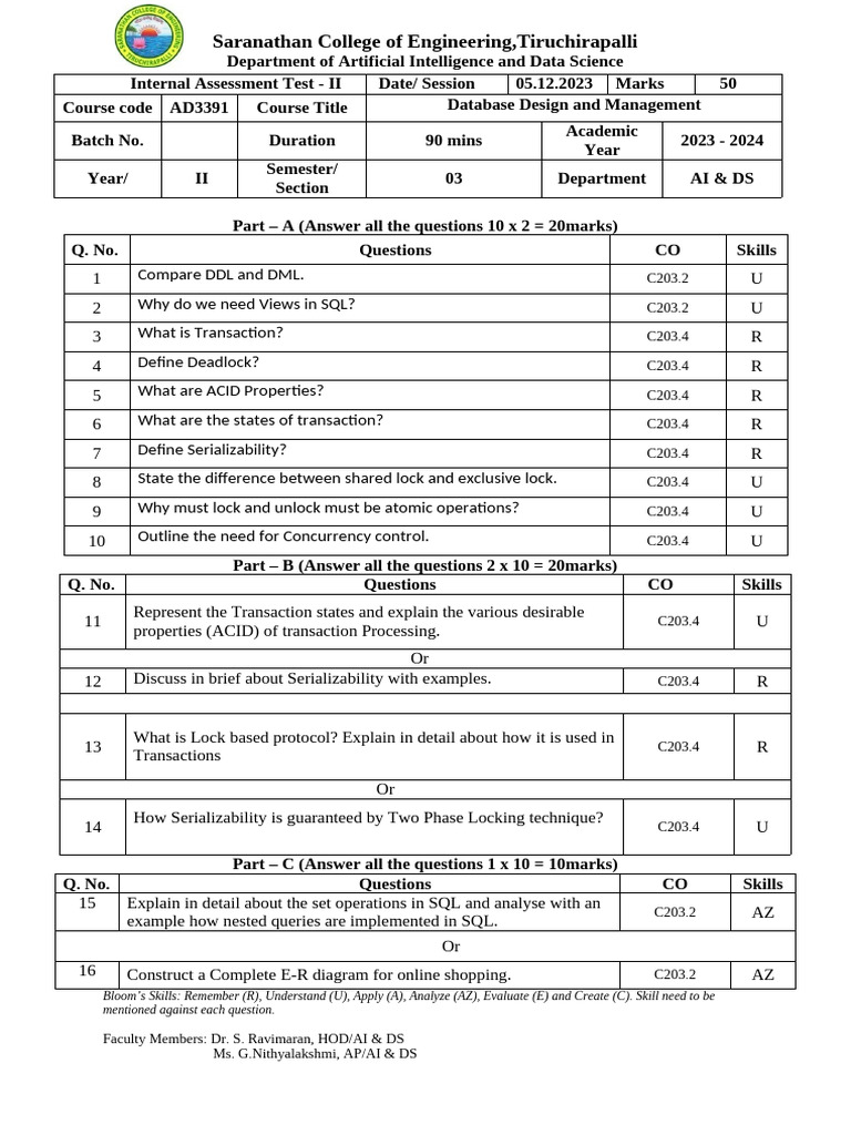Ad 3391 Database Design and Management | PDF | Database Transaction | Synchronization