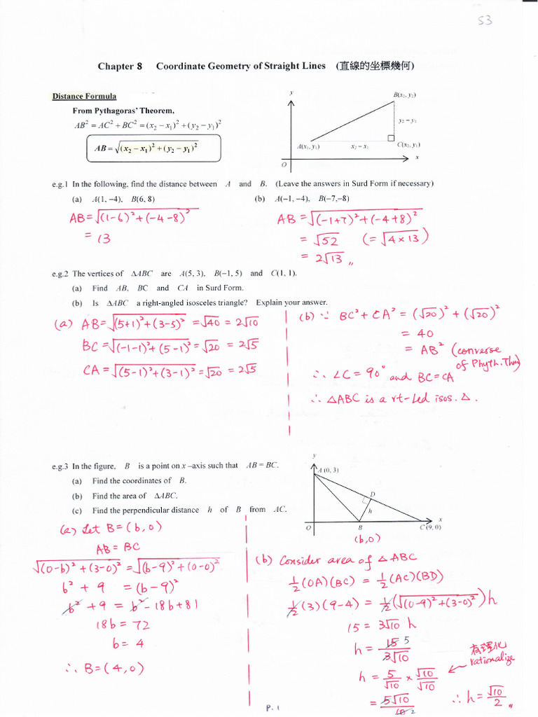 Solutions_Ch 8 Coordinate Geometry of St Lines_A | PDF