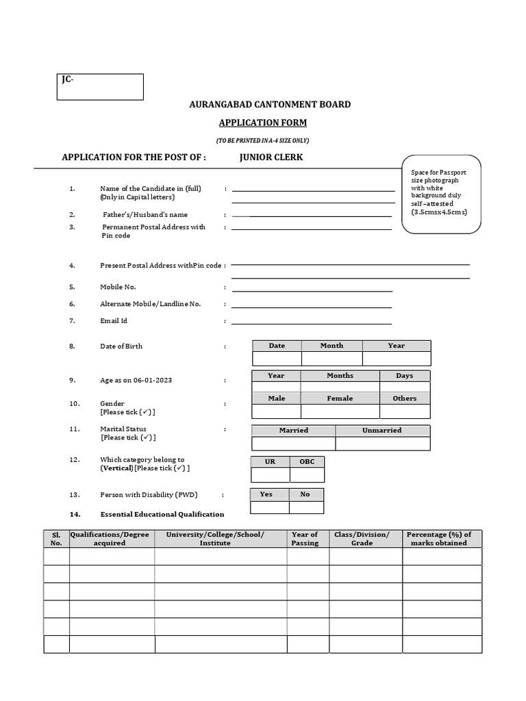 Junior Clerk Application Form | PDF