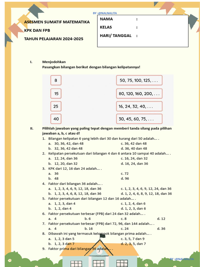 Asesmen Sumatif Matematika KPK Dan FPB Watermark | PDF | Metode & Bahan Ajar