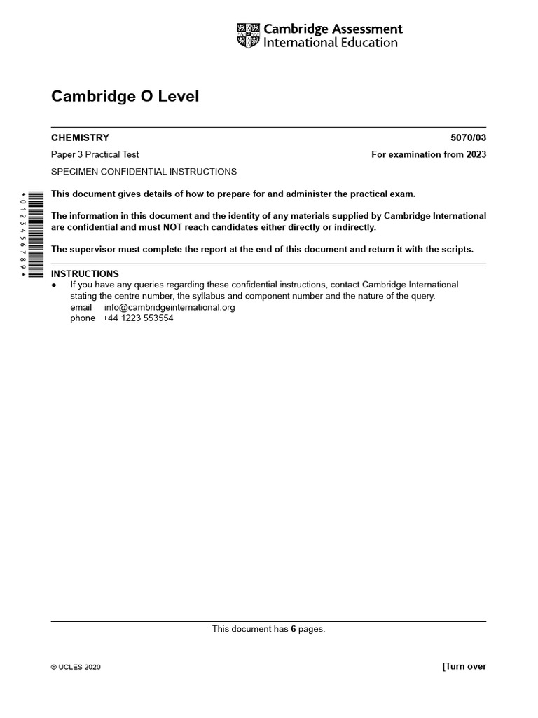 2023 Specimen Paper 3 Confidential Instructions | PDF | Acid | Hydroxide