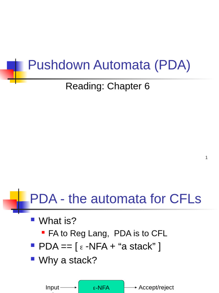 Pushdown Automata (PDA) : Reading: Chapter 6 | PDF | Personal Digital Assistant | Formalism ...