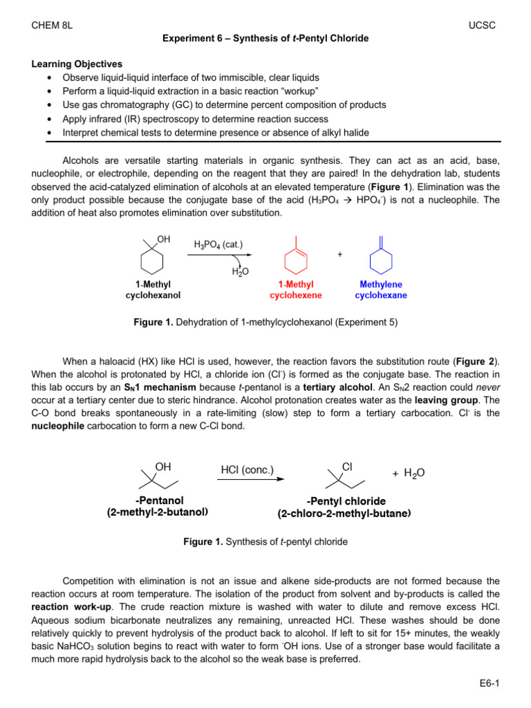 Experiment 6 Synthesis of T Pentyl Chloride | PDF | Chemical Reactions ...