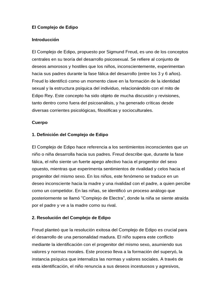 Complejo de Edipo: Teoría y Críticas | PDF | Complejo de Edipo ...