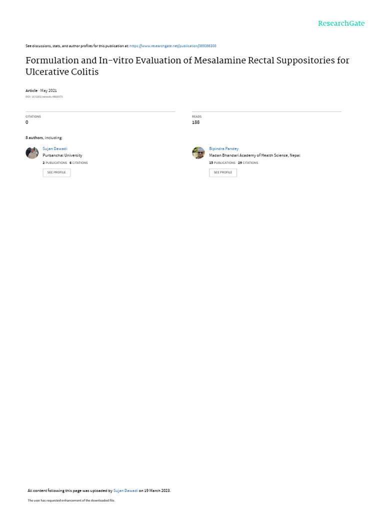 Formulation And In Vitro Evaluation Of Mesalamine Rectal Suppositories For Ulcerative Colitis