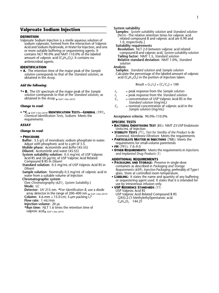Valproate Sodium Injection USP Guide | PDF | Buffer Solution | Analytical Chemistry