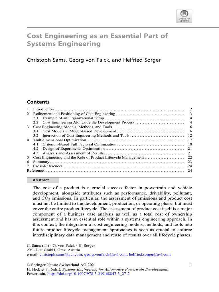 Cost Engineering in Systems Engineering | PDF | Life Cycle Assessment ...