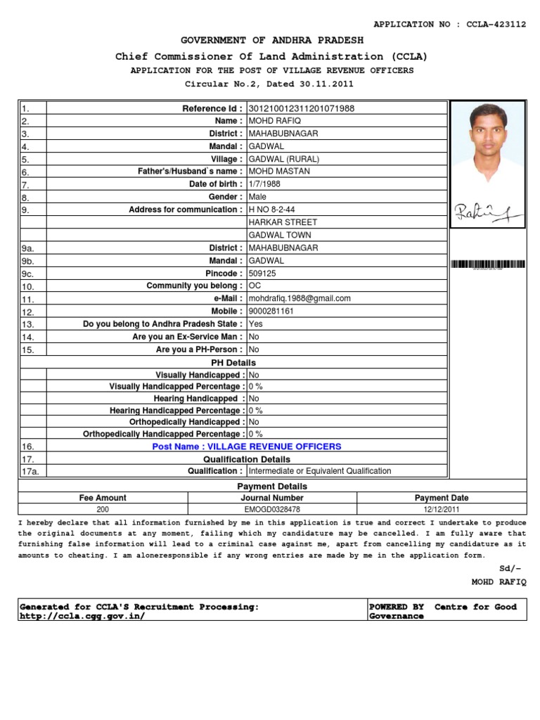 Government of Andhra Pradesh Chief Commissioner of Land Administration ...