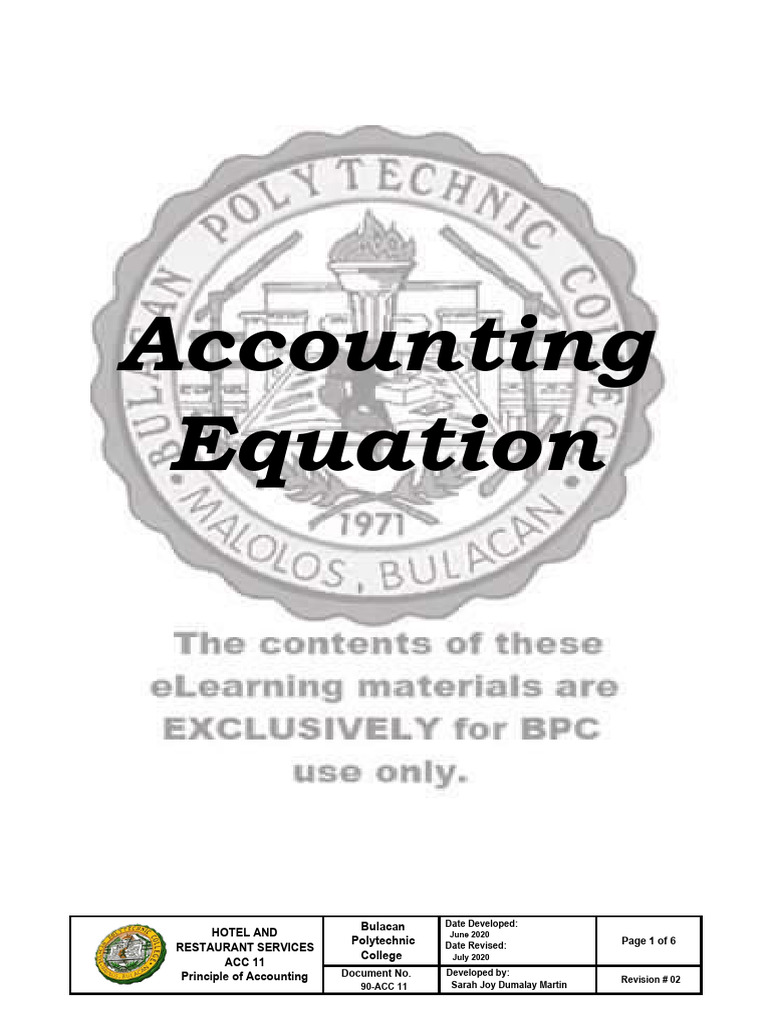 HRS ACC 11 Accounting Equation | PDF | Promissory Note | Liability ...