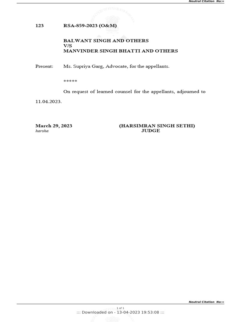 RSA-859-2023 Case Adjournment Notice | PDF