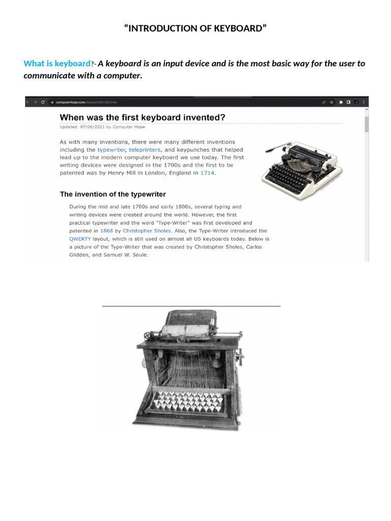 Introduction of Keyboard | PDF | Computer Keyboard | Typewriter