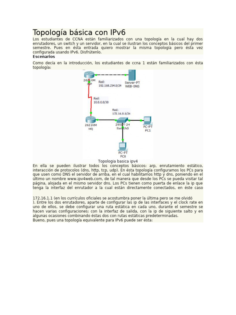 Topología básica con IPv6 | PDF | Yo Pv6 | Protocolos de internet