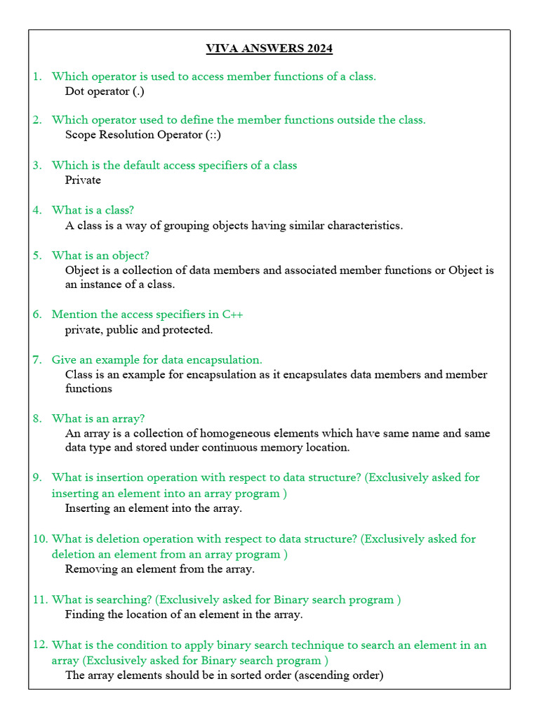 VIVA ANSWERS CS | PDF | Constructor (Object Oriented Programming) | Programming