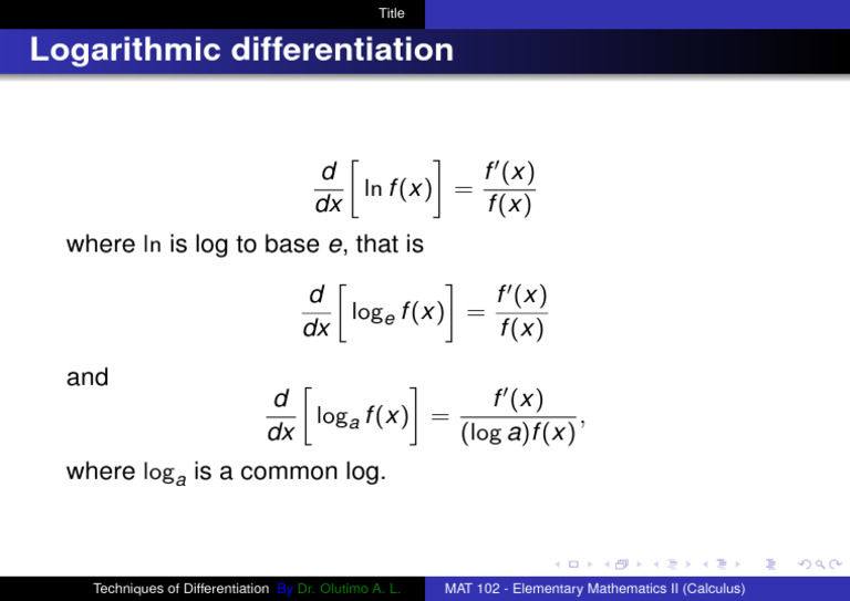 Logarithmic Differentiation: LN LN Log (Log) Log | PDF | Computers
