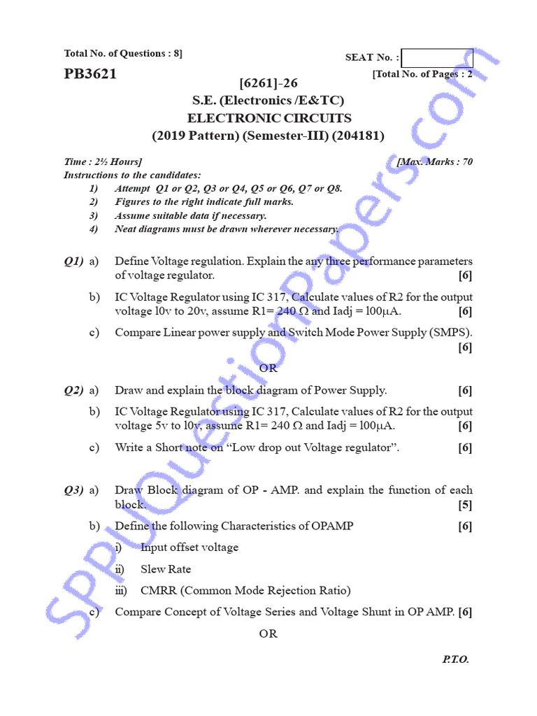 Be Electronics and Telecommunication Engineering Semester 3 2024 May Electronic Circuits Ec ...