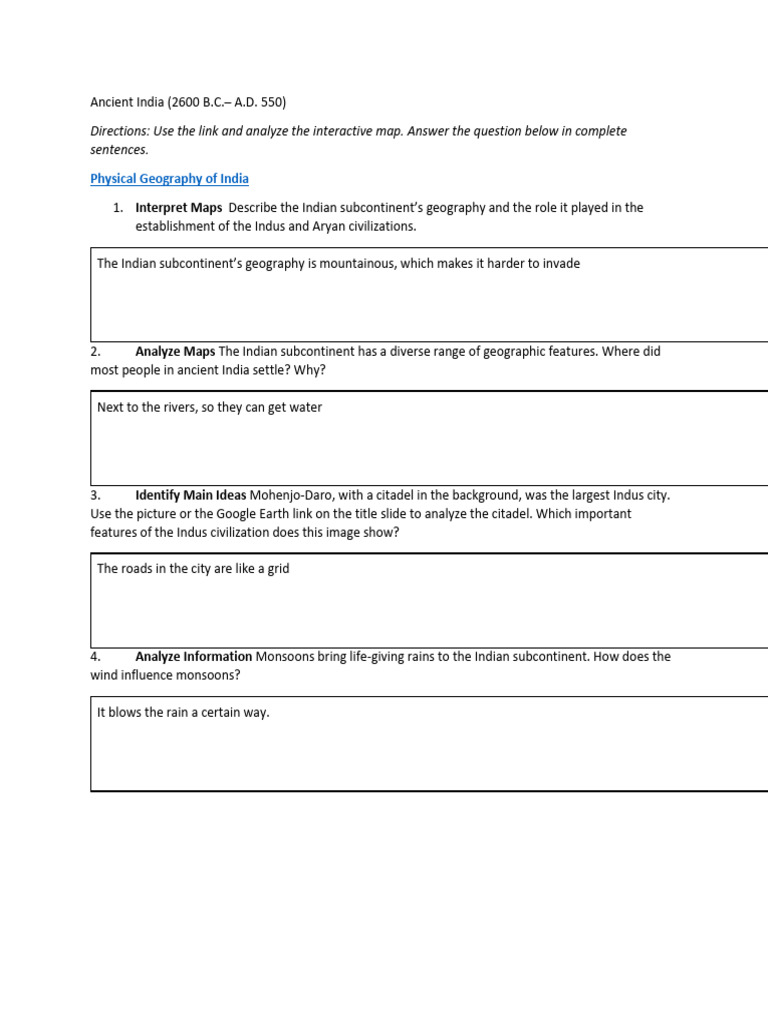 Ancient India Geography Worksheet | PDF