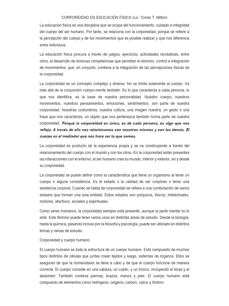 Corporeidad y Educación Física: Un Enfoque Integral | PDF | Cuerpo ...