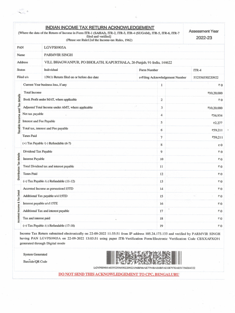 ITR 22-23 Parmvir Singh | PDF