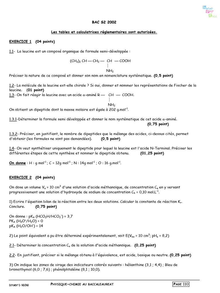 Physique-Chimie Bac 2002 Corrigé | PDF | Résistance (composant ...