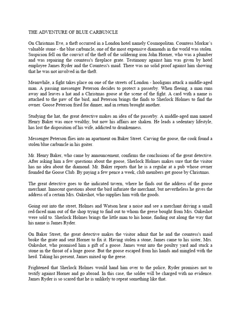 The Adventure of the Blue Carbuncle | PDF | Sherlock Holmes Short ...