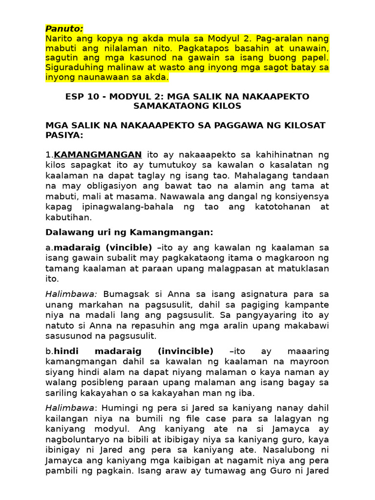 Esp 10 Q2 Modyul2 | PDF