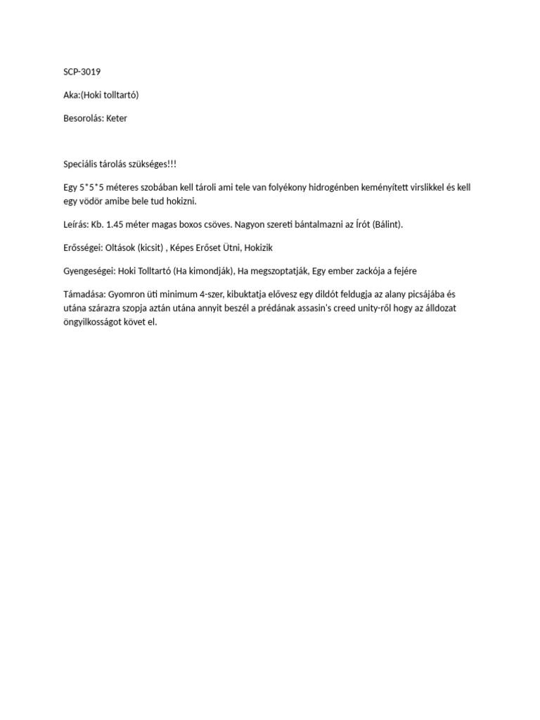 SCP-3019 Dokumentum | PDF