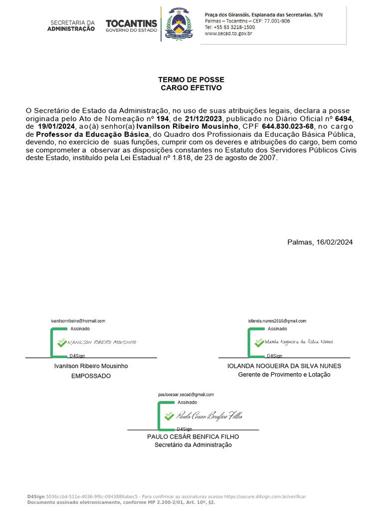 termo de posse assinado | PDF