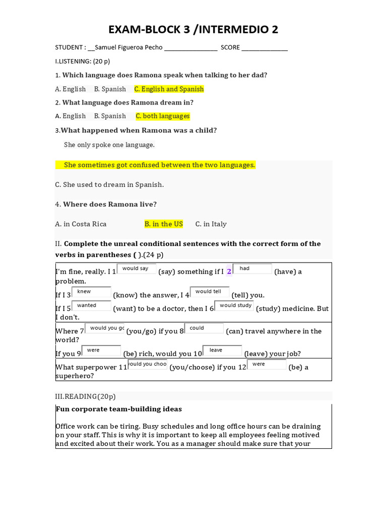EXAM BLOCK 3-WEEKEND Samuel | PDF | English Language