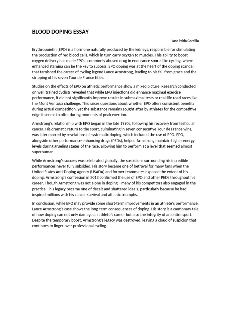 BLOOD DOPING ESSAY | PDF | Doping In Sport | Drugs