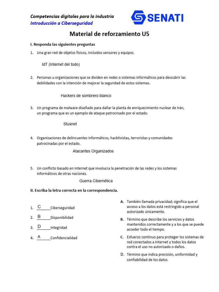 SINU-153 - Material de Reforzamiento U5 (1) TAREA | PDF | Seguridad | Guerra cibernética