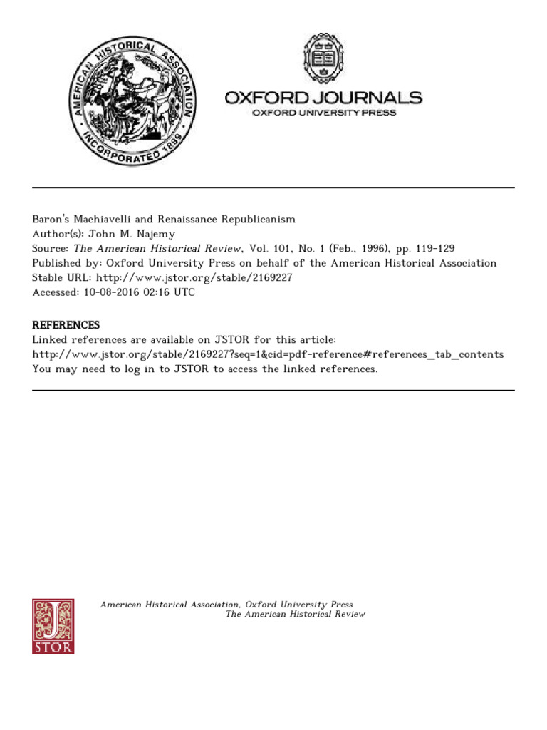 Baron's Machiavelli and Renaissance Republicanism | PDF | Niccolò ...