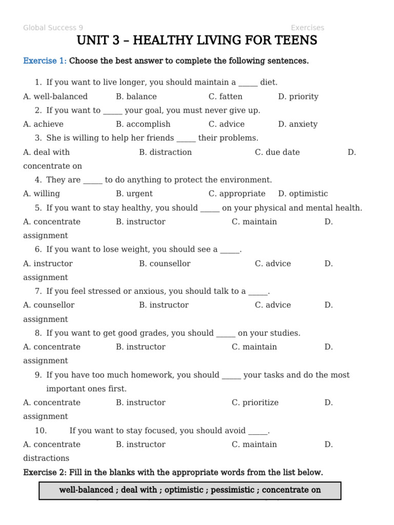 Unit 3: Healthy Living for Teens | PDF | Psychology | Behavioural Sciences