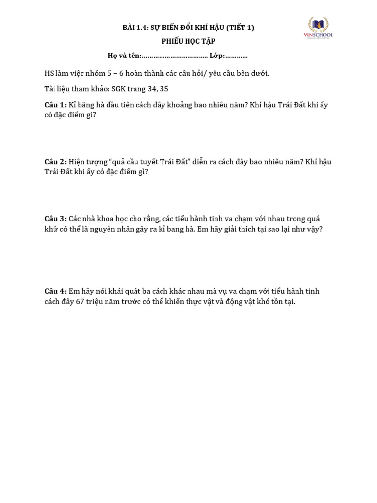 PHT - KHTN 8 - Bai 1.4 Bien Doi Khi Hau - Tiet 1 | PDF