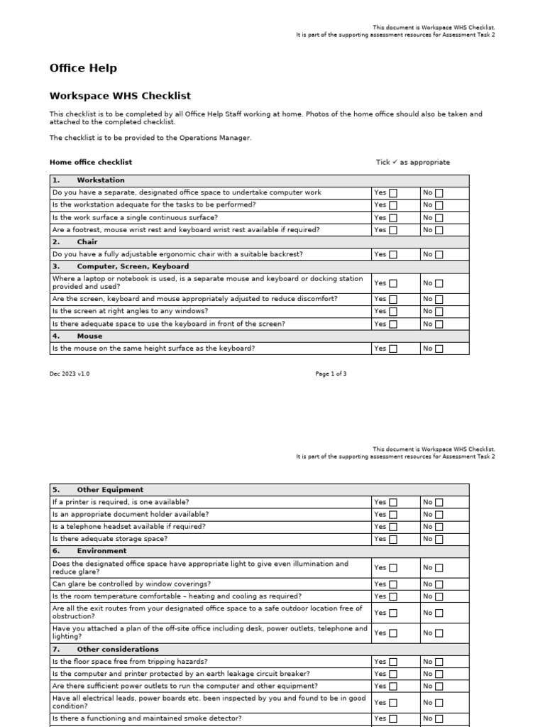 Workspace WHS Checklist | PDF | Computer Keyboard | Occupational Safety ...