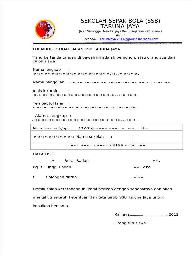 Dokumen - Tips Formulir-Ssb | PDF | Karier & Perkembangan | Olahraga & Rekreasi