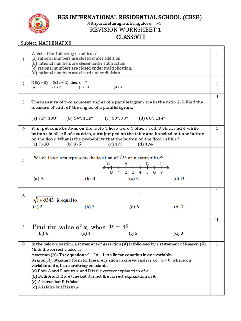 8th Revision Ws1 | PDF | Equations | Rectangle