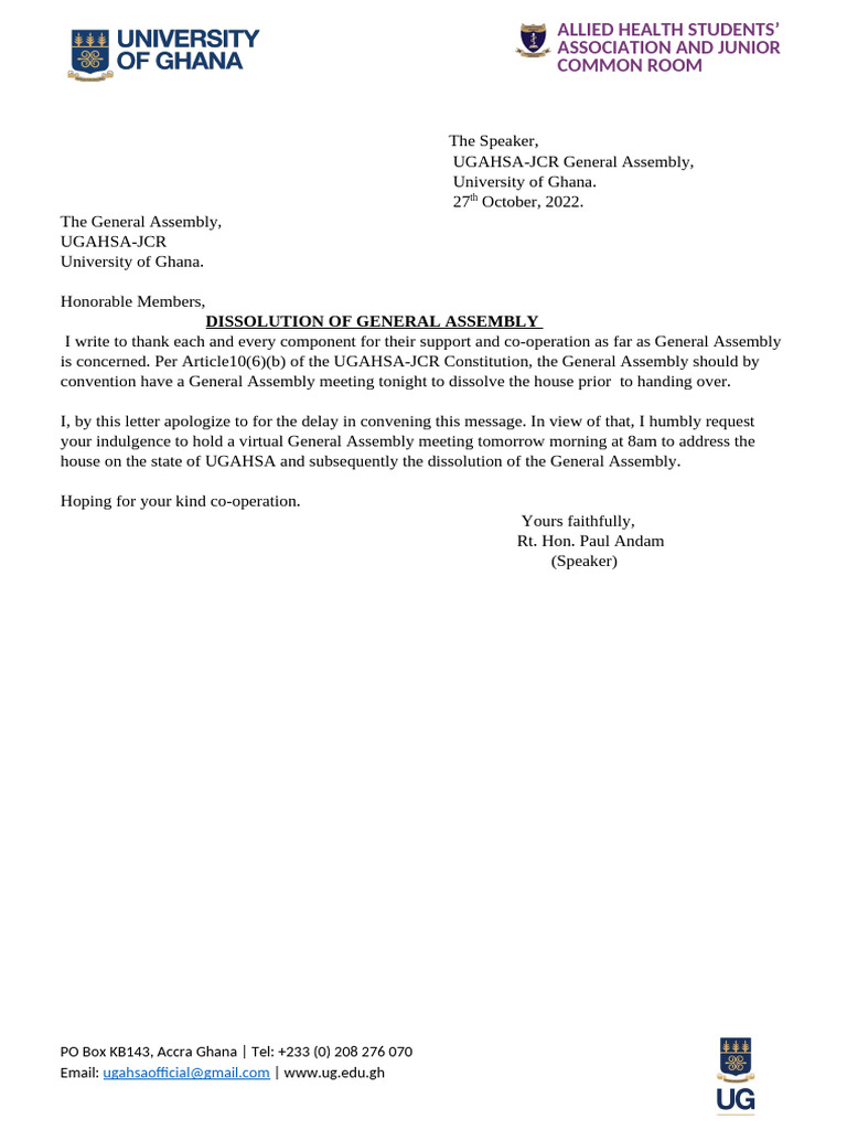 Notice of General Assembly Meeting | PDF