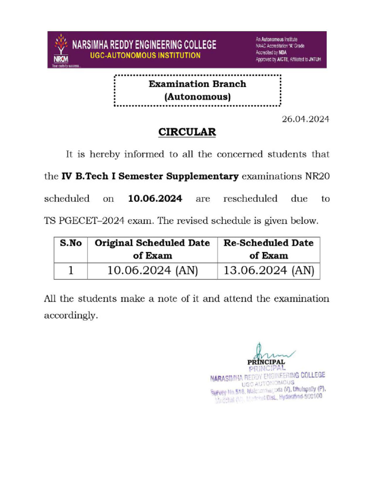 Exambranch Circular - 10.06.24 Are Postponed To 13.06.24 | PDF