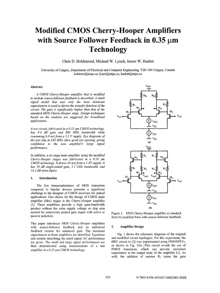Modified CMOS Cherry-Hooper Amplifiers With Source Follower Feedback in ...